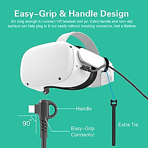 SEVENKA Long Link Cable for Quest 3/2/Quest, 16.4ft/5m USB C 3.2 Gen1 Cable for PC Gaming & VR Headset, Fast Charging & High Speed Data Transfer 90 Degree Type C to USB A Cable Fast Charger Cord