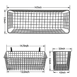 4 Set [Extra Large] Hanging Wall Basket for Storage, Wall Mount Sturdy Steel Wire Baskets, Metal Hang Cabinet Bin Wall Shelves, Rustic Farmhouse Decor, Kitchen Bathroom Organizer, Industrial Gray
