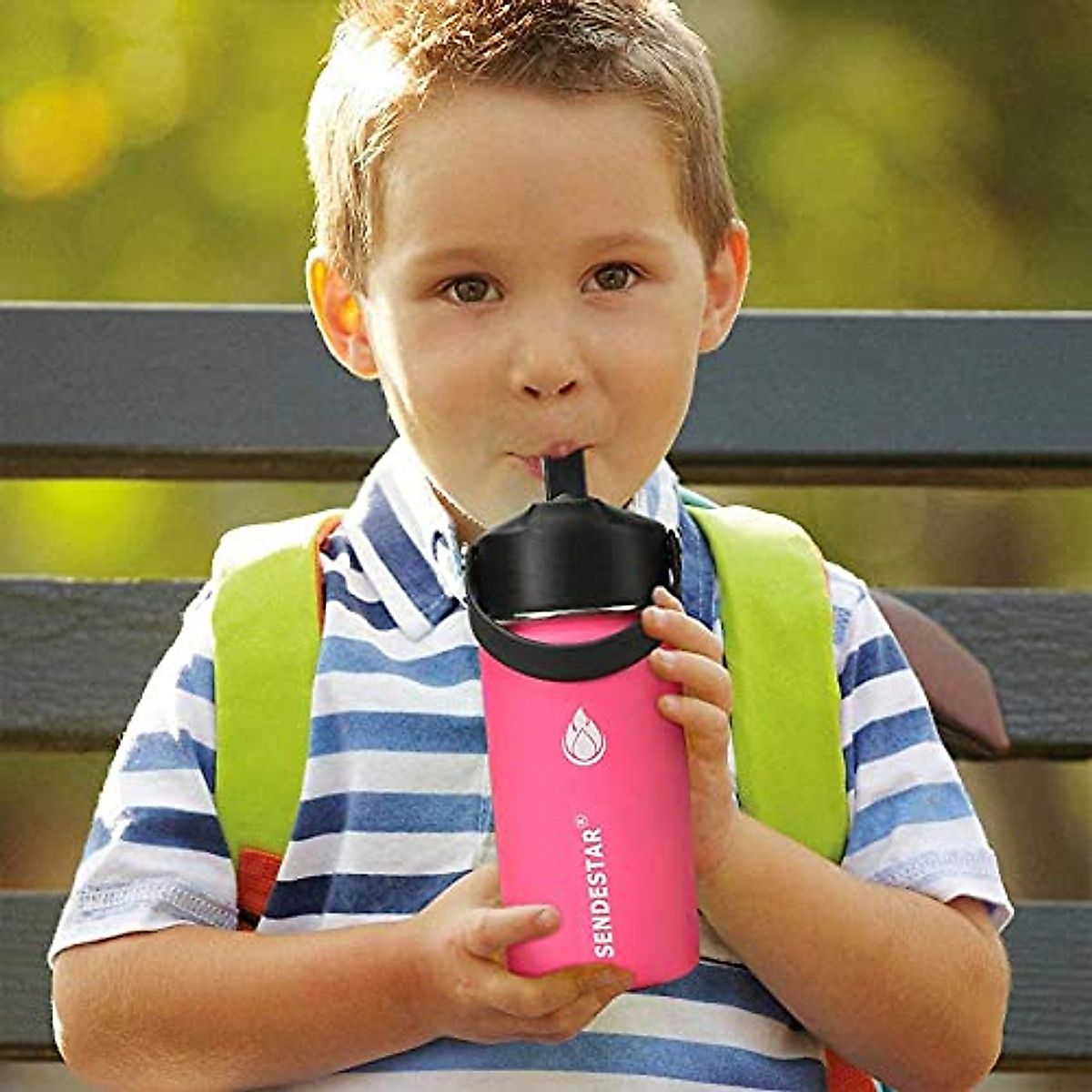 SENDESTAR Stainless Steel Water Bottle-12oz, 24oz, 40oz or 64oz with New Straw Lid or Spout Lid Keeps Liquids Hot or Cold with Double Wall Vacuum Insulated Bottle with Flexible Dust-proof Straw Lid