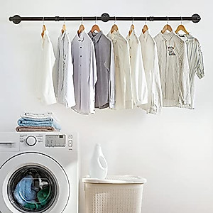IBUYKE 70 Inch Industrial Pipe Clothes Bar Rack, Wall Mounted Garment Hanging Storage Rail, for Bedroom, Living Room, Laundry Room, Retail Display, Triple Base, Black TYJ003H
