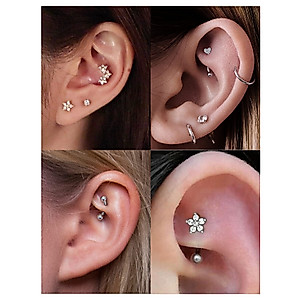 Vsnnsns 16G Rook Daith Piercing Jewelry Stainless Steel 8mm Curved Barbell Eyebrow Rings Cartilage Helix Tragus Belly Lip Rings CZ Piercing Jewelry Daith Rook Earrings for Women Men 12pcs Silve