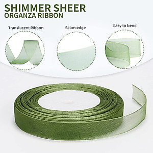 molshine 50 Yards x 5/8 Inch Shimmer Sheer Organza Ribbon,Chiffon Fabric Ribbons for Bouquets Garland,Bowknot,Wedding,Gift Wrapping,Hair,Crafts,Decoration (Green, 5/8")