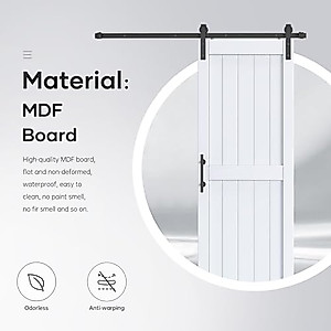 Finosen 30in x 84in White Barn Door Slab with 5.5FT Sliding Door Hardware Kit,Waterproof,Anti-Scratch,DIY Easy Assembly,Easy to Clean,H Frame