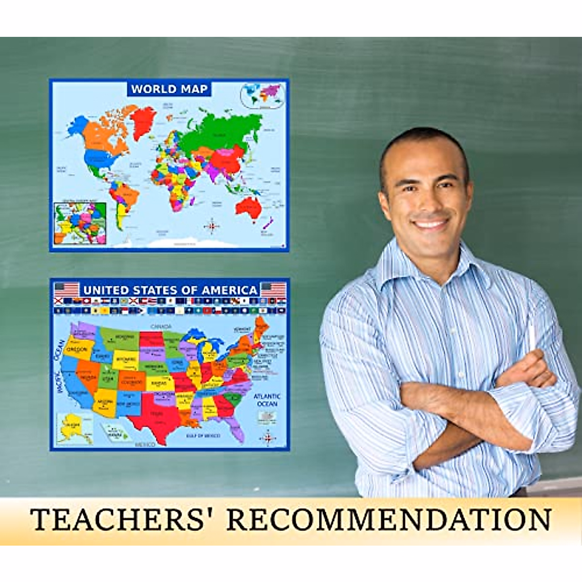 World Map, United States Map, and Solar System Poster with Extra Features – Laminated 14x19.5 in – Educational Posters, Classroom Decorations, Teachers Supplies, Virtual Learning for Kids, Homeschool Decor