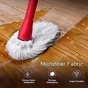 JEHONN Carpet Floor Sweeper with Horsehair, Self Wringing Mop with 2 Washable Heads