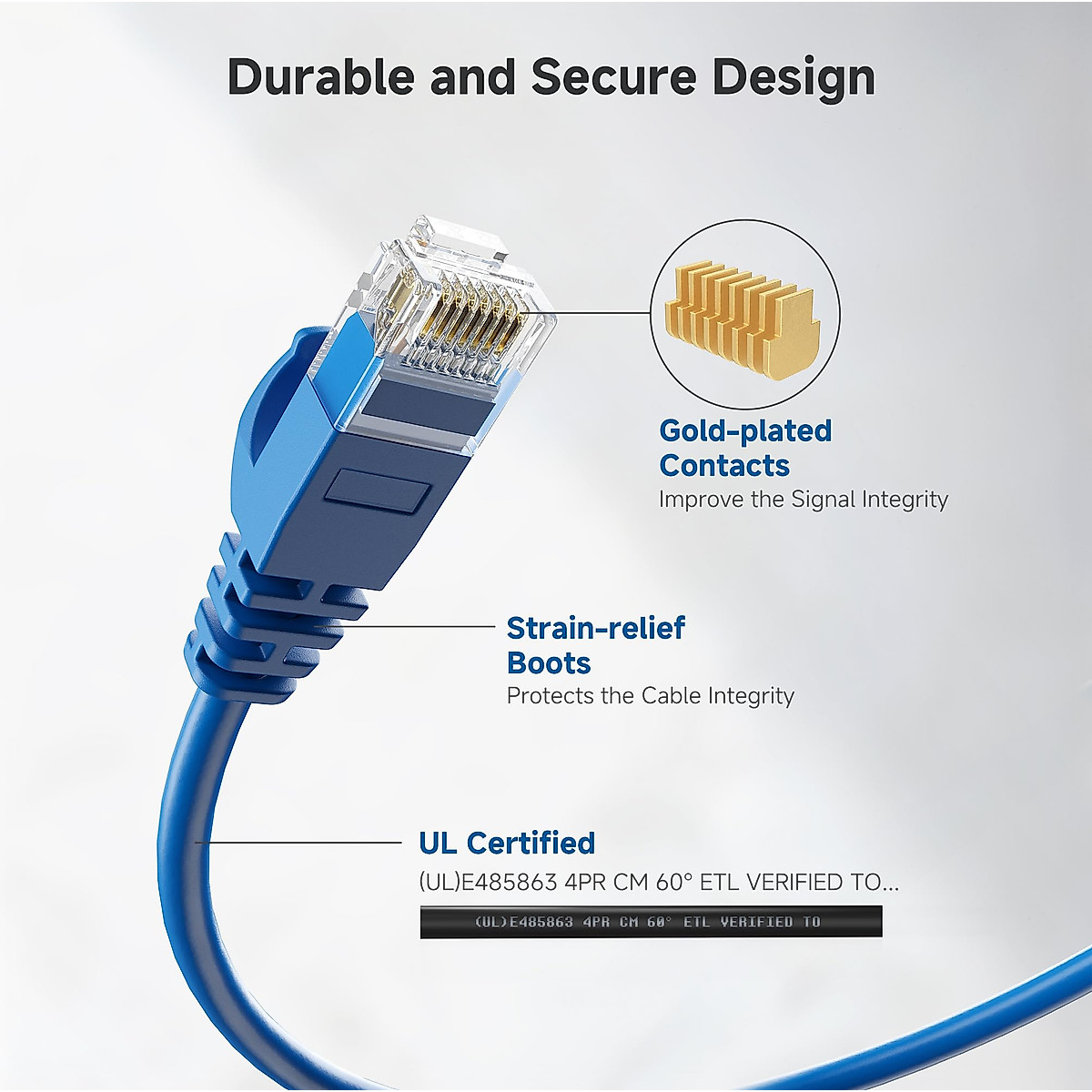 Cable Matters 10Gbps 5-Pack Snagless Short Cat 6 Ethernet Cable - 1ft, Slim Profile Cat 6 Cable, Cat6 Cord, Thin Ethernet Cord, Blue