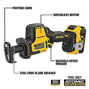 DEWALT DCS369P1 Atomic 20V Max* Cordless One-Handed Reciprocating Saw Kit