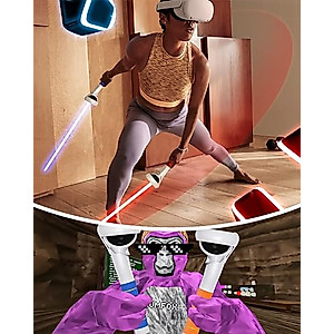 Amavasion 2 in 1 Long Arms & Handle Attachments Compatible with Meta/Oculus Quest 2 Hand Controllers,Extension Grips Compatible with Gorilla Tag/Beat Saber/Golf/More VR Games-Blue/Blue