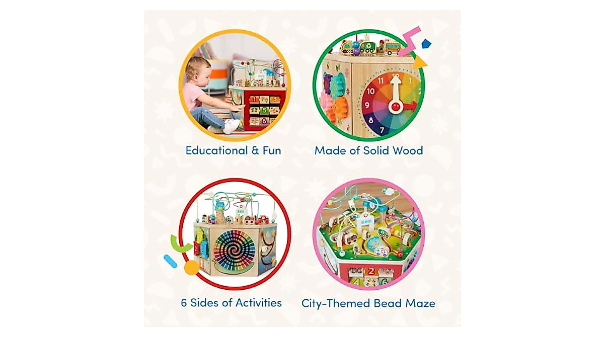 Battat Wooden Activity Cube: City-Themed Learning for Toddlers