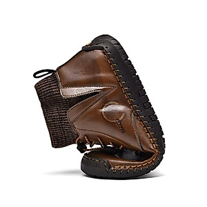 MCEMACHI Men's Leather Loafers Fashion Casual Slip On Penny Beck Driving Loafer Shoes Ankle Chukka Boots For Men【Includes Extra Insole】 S Brown 48