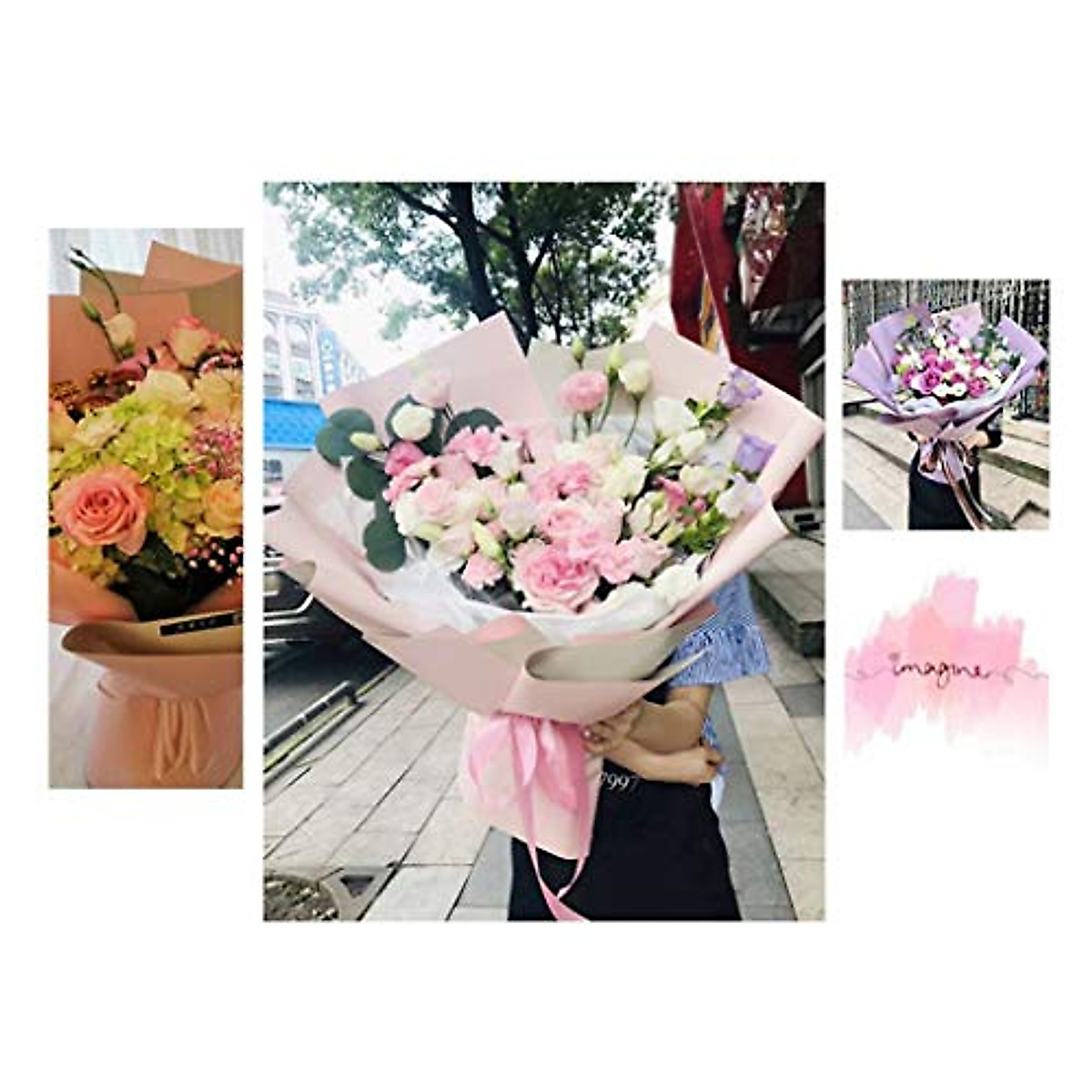 XICHEN 20 Counts /10 Colors Gold Edge Flower Wrapping Paper,Florist Bouquet Supplies,DIY Crafts,Gift Packaging or Gift Box Packaging, Waterproof Floral Wrapping Paper 22.8 * 22.8Inch