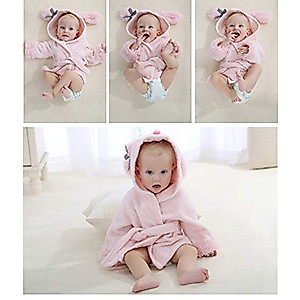 Infant Girl Bathrobes Wash Waddle Pink Dog Hooded Robe Girls bath robe towel Terry 2-3 Year Ultra Absorbent (Pink, M)