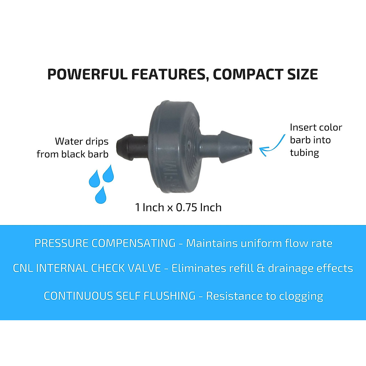 1 GPH Netafim Woodpecker Jr Pressure Compensating Dripper Emitters (35-Pack) Kit with Hole Punch Tool and Goof Plugs for Drip Irrigation Systems