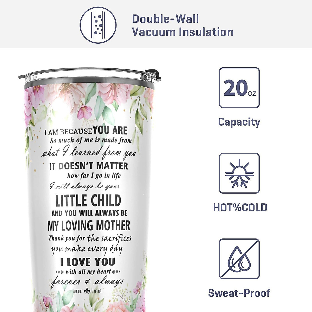 JUDIAN Mom Gifts - 20oz Tumbler Coffee Travel Mug for Mother's Day, Birthday from Daughter Son - Gifts for Women