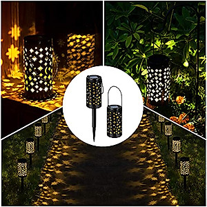 GIGALUMI 6 Pack Solar Lights Outdoor Hanging Lanterns, Metal Star Moon Lantern Lights Decorative with Stakes, Patio Decor Lanterns Outdoor Waterproof for Garden, Yard, Tree, Pathways (Warm White)