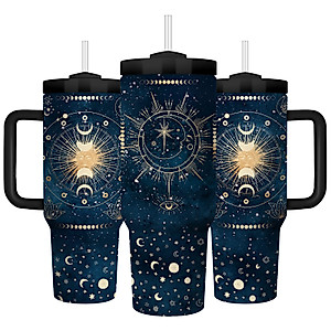 Equoza Tumbler with Lid and Straw Travel Coffee Mug Gifts for Astrology, Celestial, Moon, Galaxy Lovers 40oz Tumbler with Handle Travel Mug Double Wall Vacuun Insulated Cup (Pack of 1)