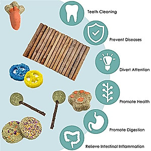 Kunze Land Rabbit Toys, 12 Pcs Timothy Hay Balls Rabbit Chew Toys, Guinea Pig Toys for Grinding Teeth Promote Gastrointestinal Health, Natural Wood Apple Sticks Hamster Hideout