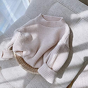 Toddler Baby Girl Boy Knitted Sweater Long Sleeve Solid Color Pullover Crewneck Sweatshirt Top Fall Winter Clothes (Beige, 2-3T)