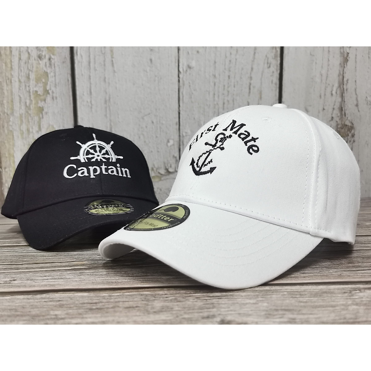 Enodtter Embroidered Captain & First Mate Hats for Men Women, Black & White Skipper Boating Baseball Caps for Couples, Nautical Marine Sailor Hats