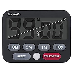 Lavatools KT3 Kitchen Timer & Stopwatch, Large Digits, Loud Alarm, Mute Function, Quick-Set Buttons, Hang Hole, Magnetic Stand for Cooking and Classroom