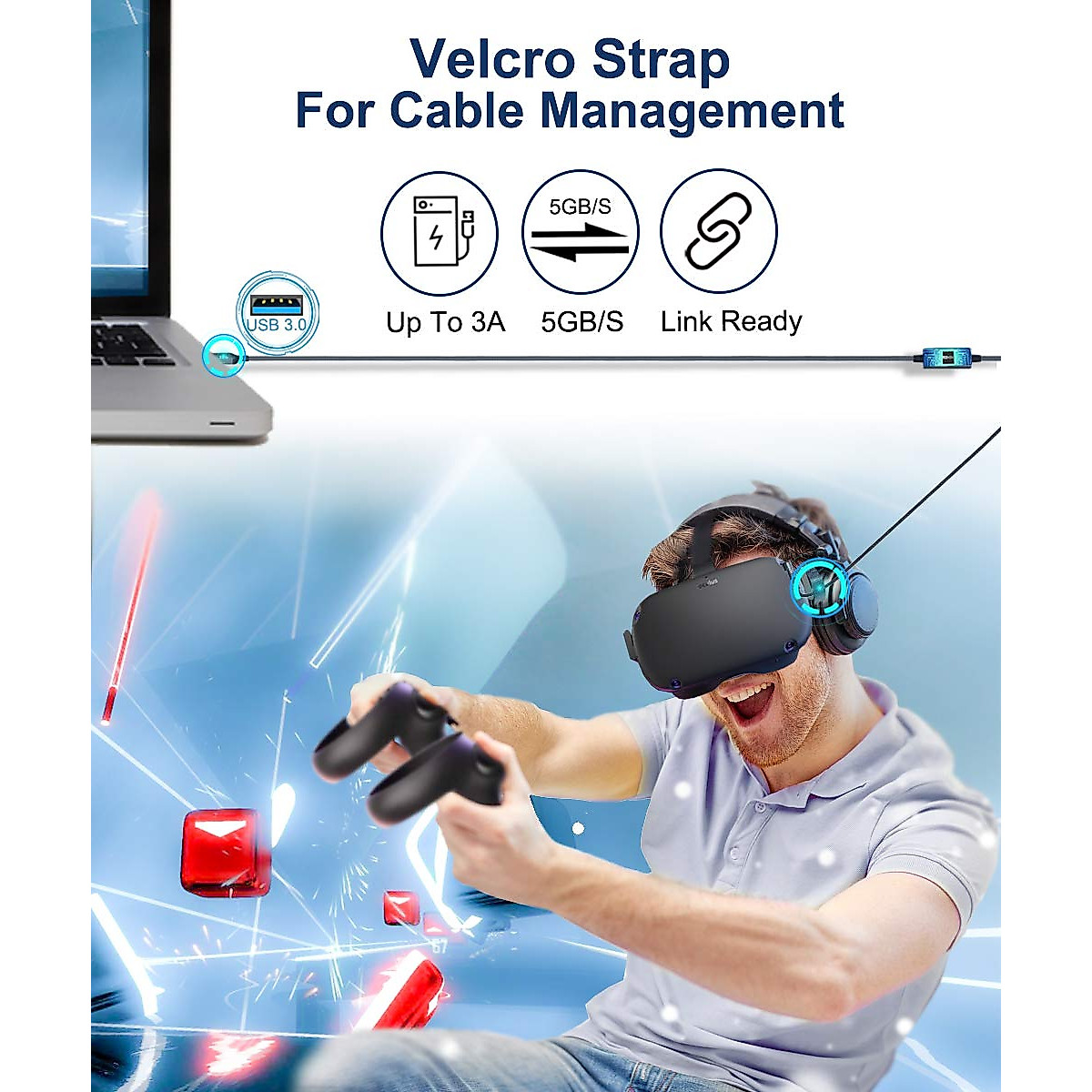 AkoaDa 20 FT Link Cable for 0culus Quest 2, Link Cable for Quest 2,Pico 4 and PC,Steam VR, Long USB 3.0 to USB C Cable, Virtual Reality Gaming Accessories for 0culus Quest