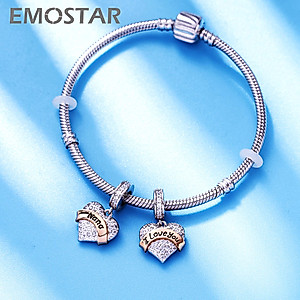 Nana Heart Dangle Charms, I Love You Nonna Charms Pave CZ Grandmother Pendant in 925 Sterling Silver, fits Pandora Bracelet Necklace, Gifts for Nanny/Grandma/Christmas