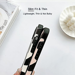 INJPCUCA Designed for iPhone 13 Pro Case, Cute Wave Pattern Design Black Protective Case for Women Girls PU Leather Silicone Slim Shockproof Cover for iPhone 13 Pro 6.1", Beige White