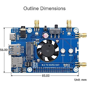waveshare SIM8202G-M2 5G HAT (B) for Raspberry Pi Snapdragon X55 Quad Antennas 5G NSA Multi Band 5G/4G/3G Compatible Applicable for Regions with 5G Sub-6G Signal Coverage