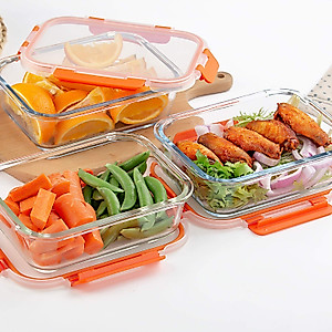 C CREST [10-Pack] Glass Food Storage Containers - Food Prep Containers with Lids - Microwave, Oven, Freezer and Dishwasher Safe