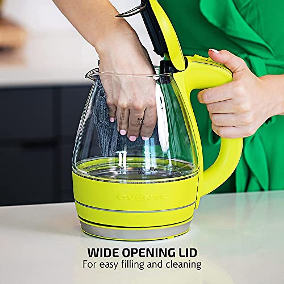 OVENTE Glass Electric Kettle Hot Water Boiler 1.5 Liter Borosilicate Glass Fast Boiling Countertop Heater - BPA Free Auto Shut Off Instant Water Heater Kettle for Coffee & Tea Maker - Green KG83G