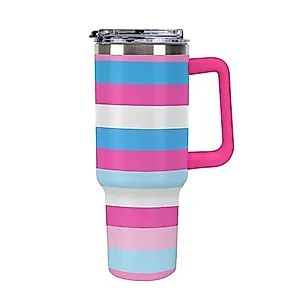 Transgender LGBT Flag 40 Oz Tumbler Insulated Stainless Steel Water Bottle Travel Mug Car Cup with Handle And Straw