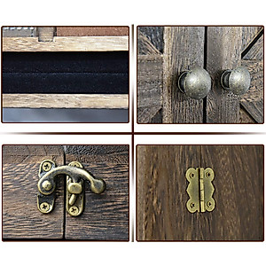 GLANT Rustic Wall Mounted Jewelry Organizer with Wooden Barndoor Decor,Wooden Wall Mount Holder,Jewelry holder for Necklaces, Earings, Bracelets, Ring Holder. Includes matching hook organizer (Rustic)