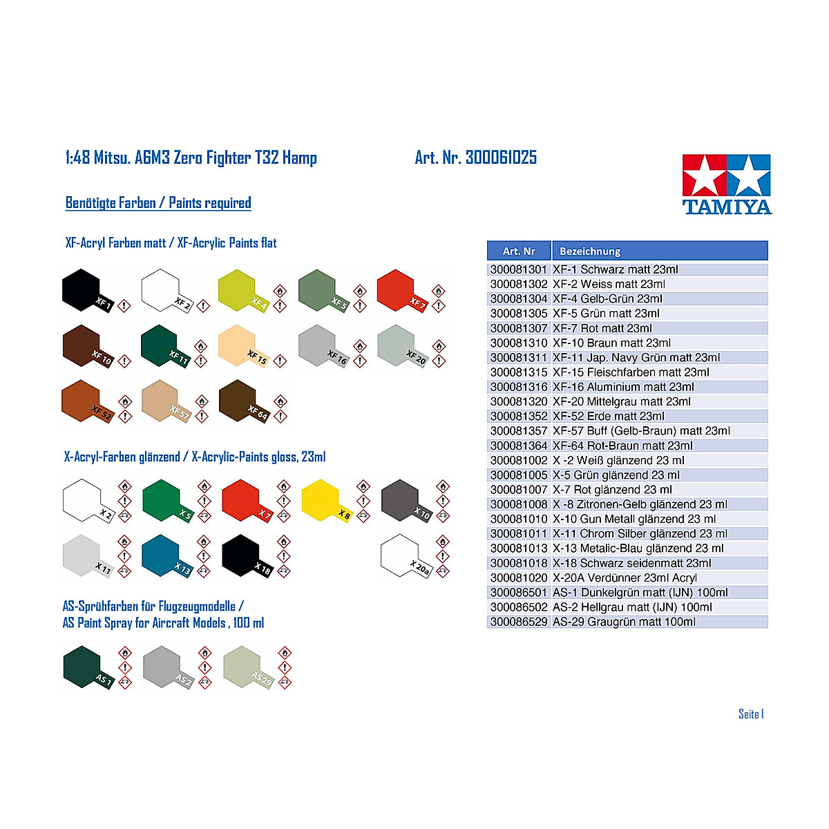 Tamiya Models Mitsubishi A6M3 Zero Fighter Model Kit