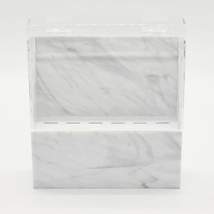 Tweezers Holder Shelf, Dust-proof Tweezer Stand, 6-Hole Acrylic Tweezers Display Stand, Storage Rack Eyelash Extension Tweezers Box with Dust Cover for Salon (White Marble)