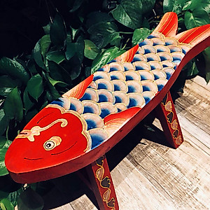 Kelendle Small Wooden Stool Hand Carved Wooden Foot Stool Children's Fish Stool Vintage Wood Stool Crafted Hand-Painted Wood with Two-Legged Stool Red