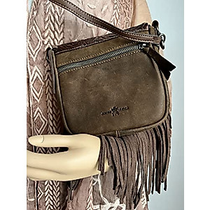 western floral tooled 100% leather fringe cross body purse (brown) Small