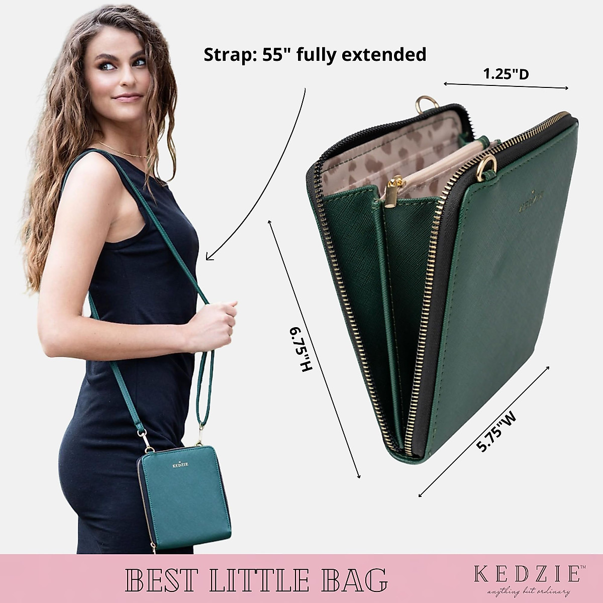 KEDZIE Best Little Bag in Saffiano Vegan Leather Crossbody Bag For Women With Removable Adjustable Strap - Chestnut