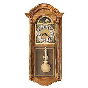 Howard Miller Fenton Wall Clock 620-156 – Golden Oak, Brass Pendulum Home Decor with Quartz Dual-Chime Movement