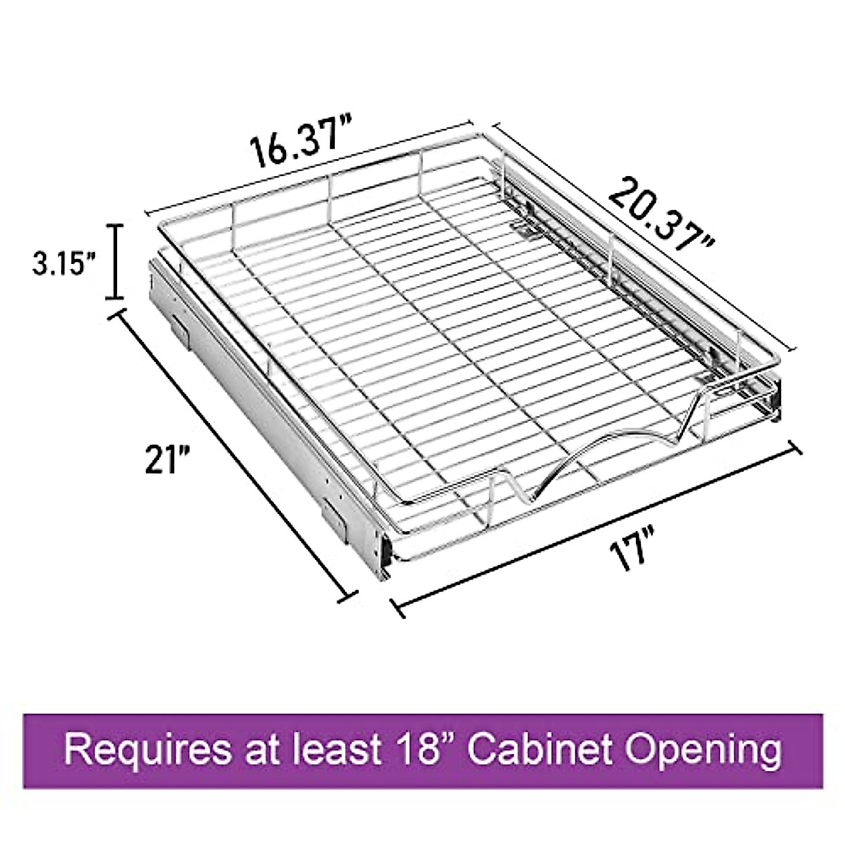 Hold N' Storage Pull Out Cabinet Drawer Organizer, Heavy Duty-with 5 Year Limited Warranty- Slide Out Shelves, -17”W x 21”D - Requires at Least a 18-1/4” Cabinet Opening, Steel Metal, Chrome Finish