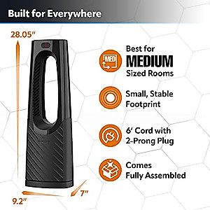 Lasko Oscillating Bladeless Ceramic Tower Space Heater for Home with Enhanced Safety, Adjustable Thermostat, Timer and Remote Control, 38.05 x 9.19 x 7.0, Black, 1500W, CW210
