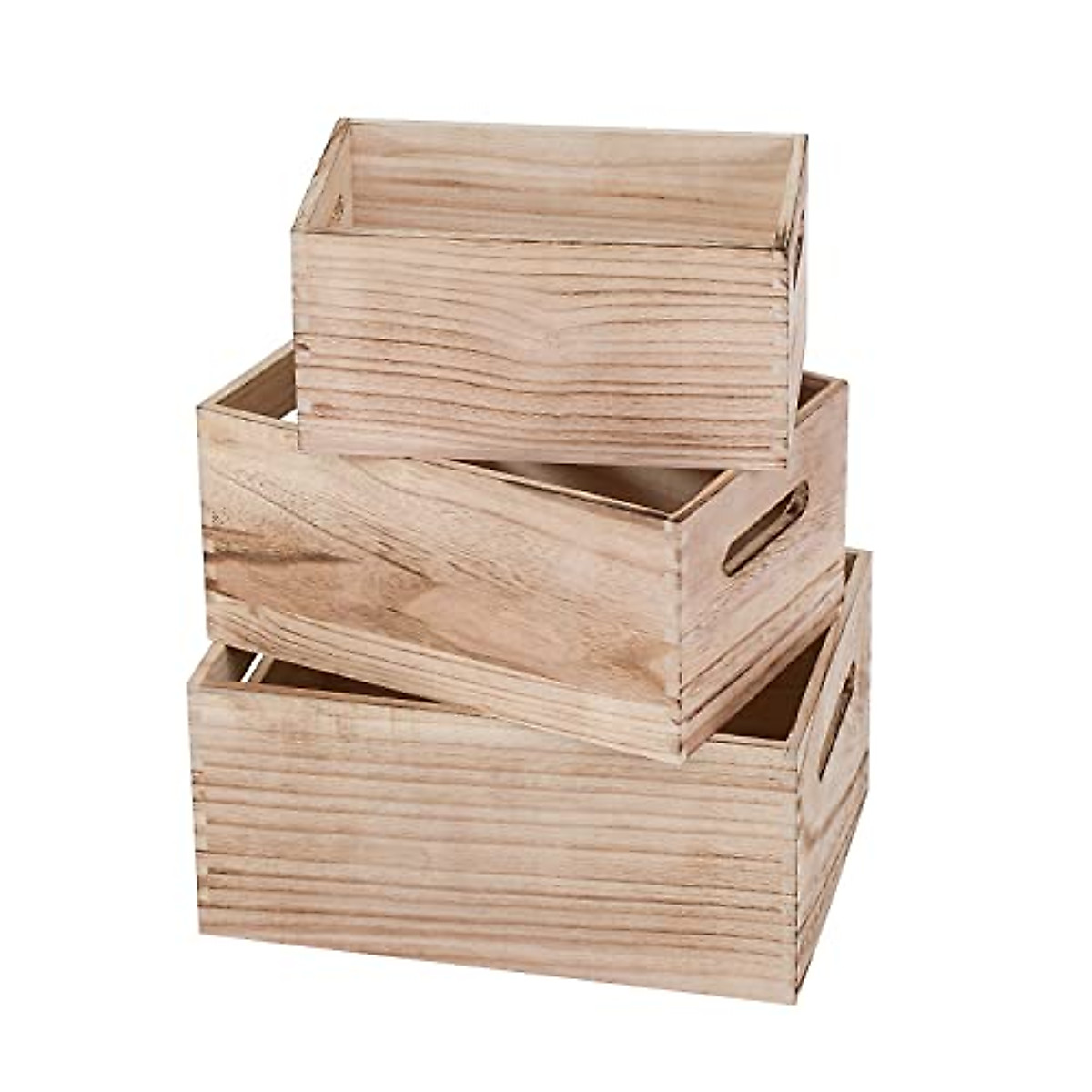 Farmhouse Antique Wood Crate, Nesting 3-piece set, Storage Box With Handles For Toys, Fruits, Vegetables And Bread For Parties, Bathrooms And Kitchens (Brown)