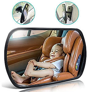 KINSEI Baby Car Mirror - Rear View Baby Car Back Seat Mirror - Child Observation Mirror Wide Convex and Shatterproof - 2 way of Connection Suitable for both Rear-facing and Forward-facing