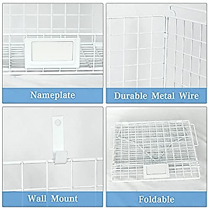 Foldable Closet Organizers and Storage, Wall Mount&Cabinet Wire Basket, Stackable Storage Bins with Nameplate Storage Toys Clothes Snack, Trapezoidal Organizers for Bedroom, Living Room Pantry Kitchen