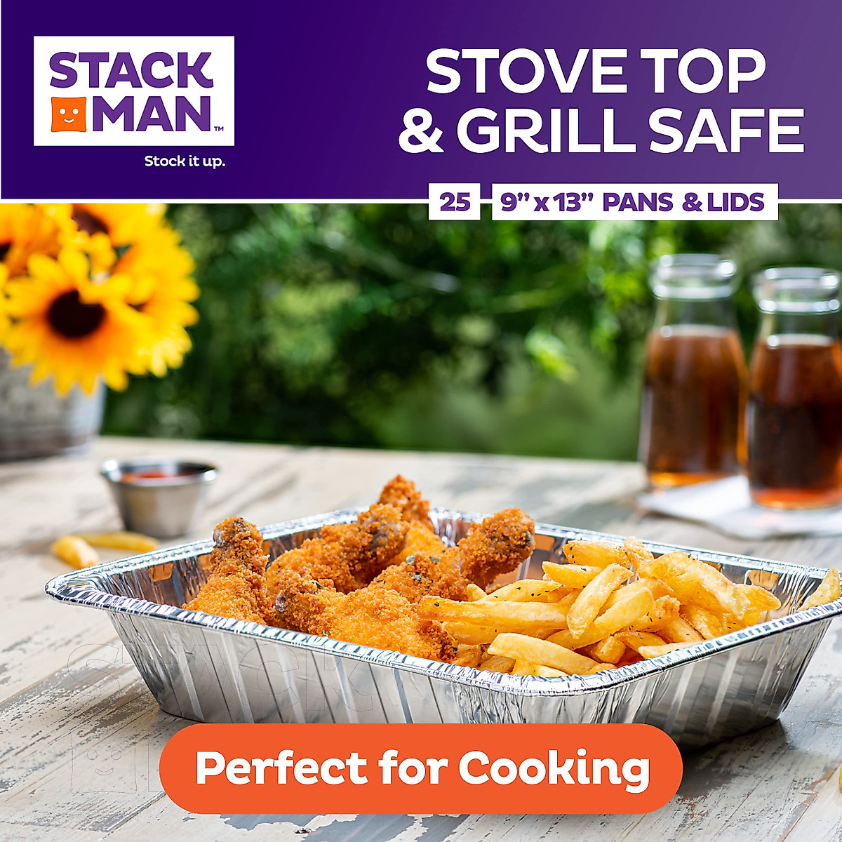 Aluminum Pans with Lids 9x13 Disposable Foil Pans [25-Sets] Heavy-Duty Baking Pans, Half-Size Deep Steam Table Pans with Foil Covers- Tin Foil Pans for Cooking, Baking, Heating, Storing, Food Prepping