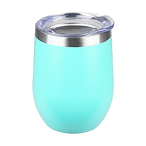 StarSpeed 12oz Wine Tumbler with lid, Stainless Steel Travel Mugs Stemless Double Wall Insulated Coffee Cup, Insulated Wine Glasses Travel Tumbler for Cold & Hot Drinks(Light Green, 1)
