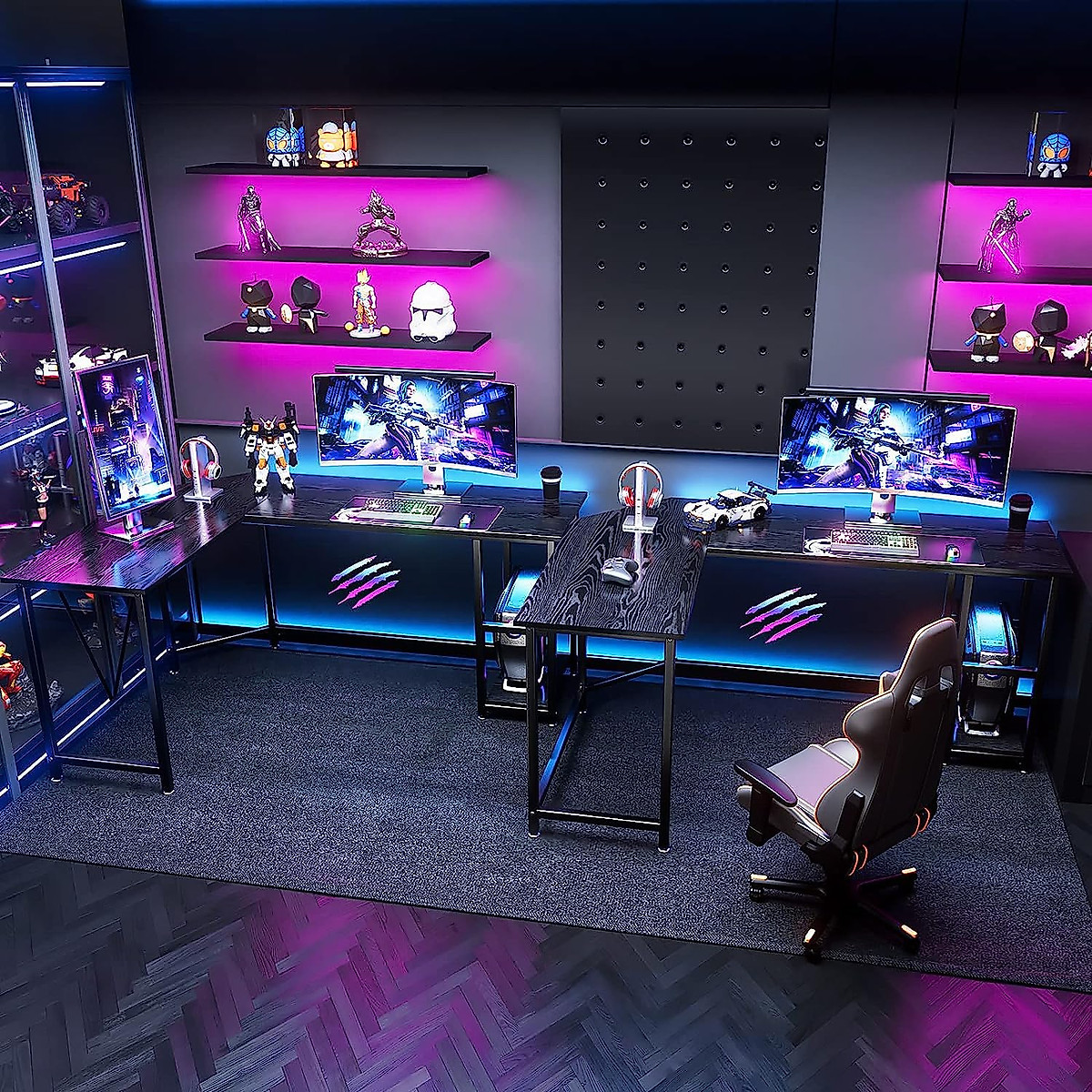 GreenForest L Shaped Gaming Desk with Storage Shelves, 66 inch Corner Computer Home Office Writing Desk,Modern Large PC Workstation Space Saving, Easy Assembly,Black