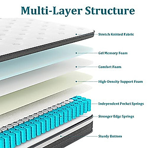 TeQsli Queen Mattress, 12 Inch Gel Memory Foam Mattress with Innerspring Hybrid Mattress in a Box Pressure Relief & Supportive Queen Size Mattress CertiPUR-US Certified 100-Night Trial 10-Year Support
