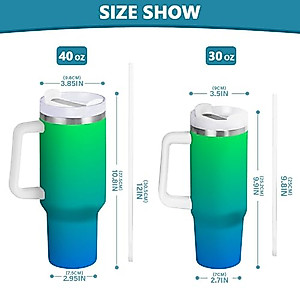 MCHIVER Green Blue Gradient 30 oz Tumbler with Handle and Straw Stainless Steel Vacuum Water Bottle Leak-proof Travel Coffee Mug Insulated Cup for Office Home Car