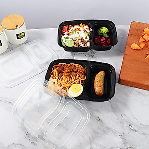 DODHEG 10 Pcs 2 Compartment Food Container, To Go Containers, Meal Prep Container, Meal Prep Containers with Lids, Reusable Bento Box , 34 OZ .