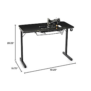 Arrow 611F Sewing Table for Vintage Singer Featherweight Sewing Machines 221 and 222, Portable with Wheels and Lift, Black Finish